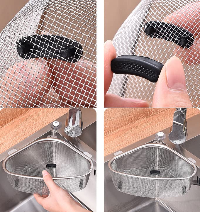Stainless Steel sink drain basket, Kitchen Food Waste Leftovers Food Catcher Garbage, Corner Kitchen Sink Strainer Basket for Draining Residuum, Drip Drying Sponge (1Pcs)