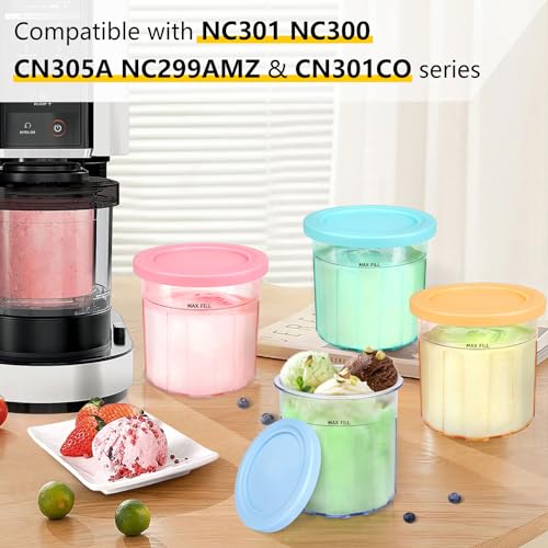 LOMILD 4 Pack Pints And Lids Compatible With Ninja Creami NC300 NC301 NC299AMZ Series Ice Cream Makers, Dishwasher Safe & BPA-Free