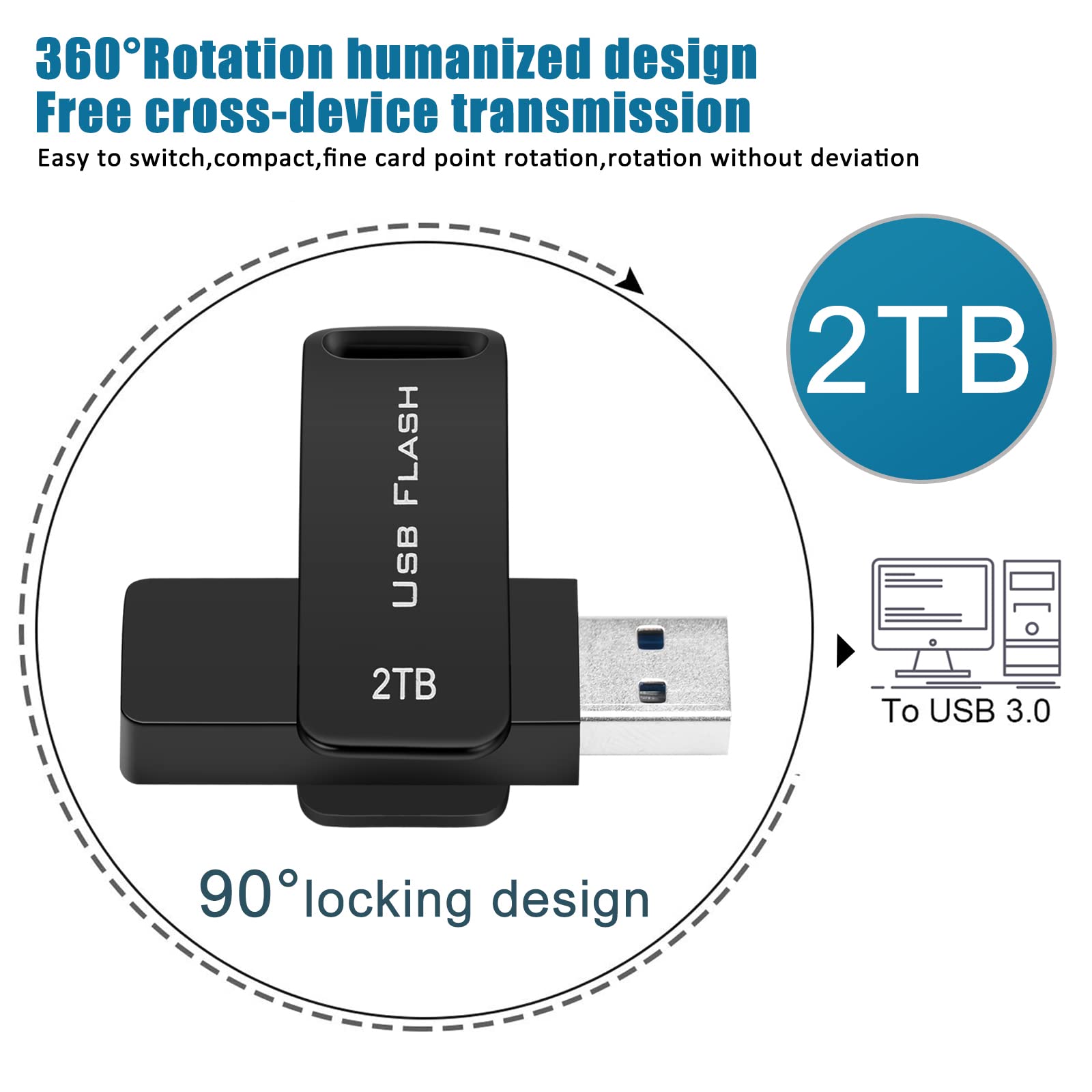 TOEYSO USB Flash Drive, Ultra High Speed Flash Drive,USB 3.0 Memory Stick, External Data Storage Thumb Drive with Rotated Design for Storing Photo/Video/Music/File (Black) (A92)