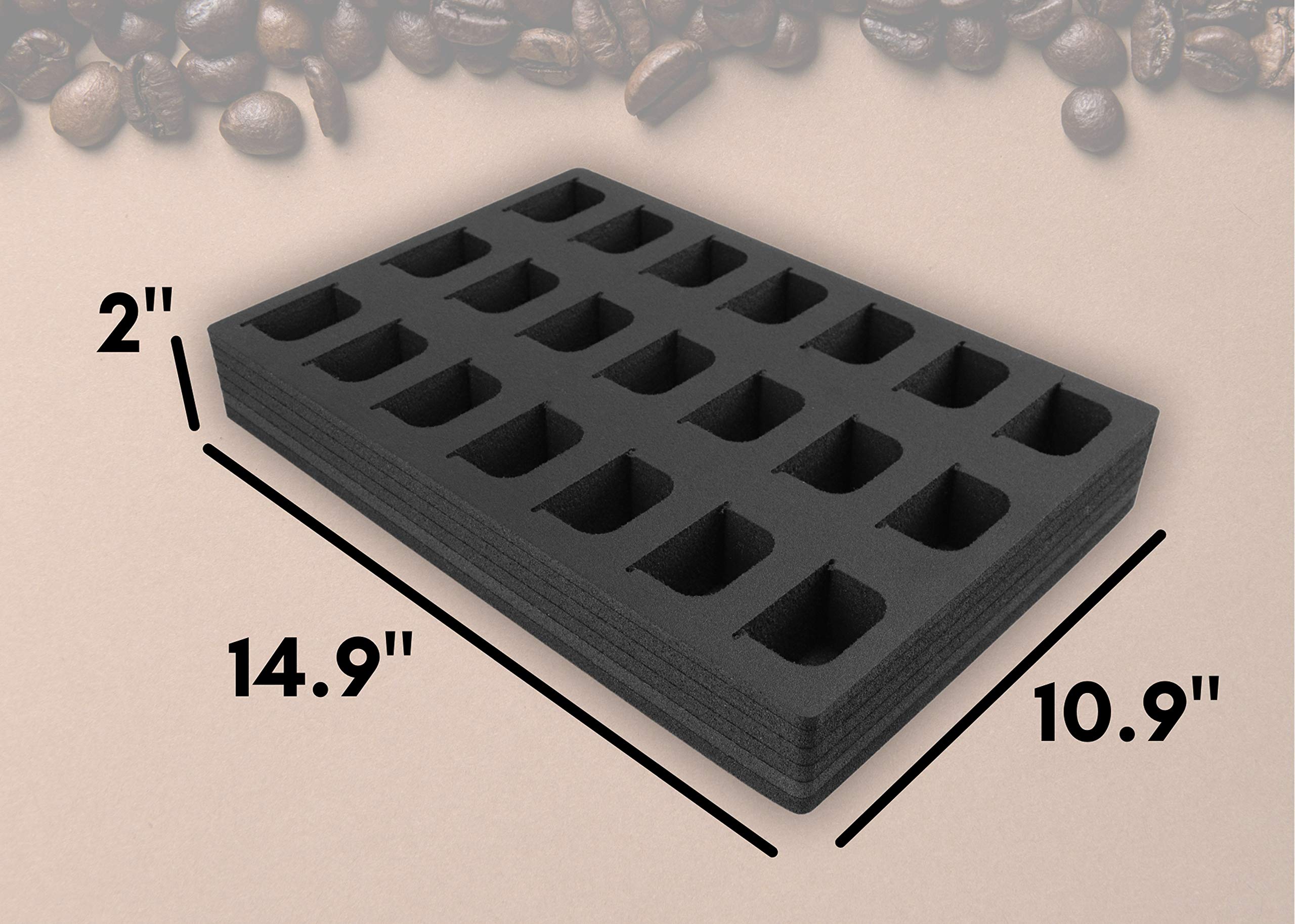 Polar Whale 2 Coffee Espresso Capsule Drawer Organizer Tray Inserts Compatible with Nespresso Vertuo VertuoLine Kitchen Home Office Waterproof Washable Black Foam 21 Compartment 10.9 x 14.9 Inches