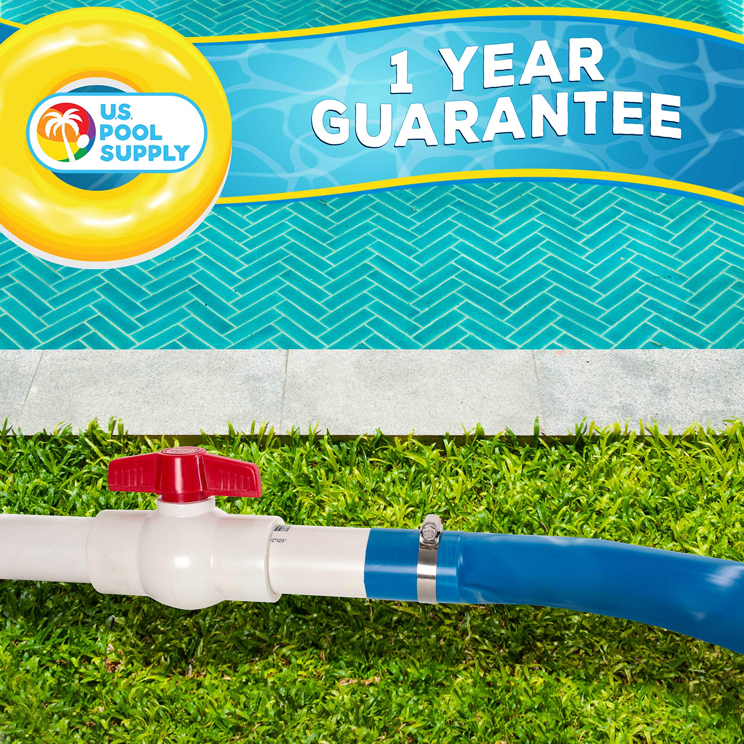 U.S. Pool Supply 1-1/2" x 100' Heavy Duty Blue Flexible Swimming Pool Backwash Hose with Hose Clamp