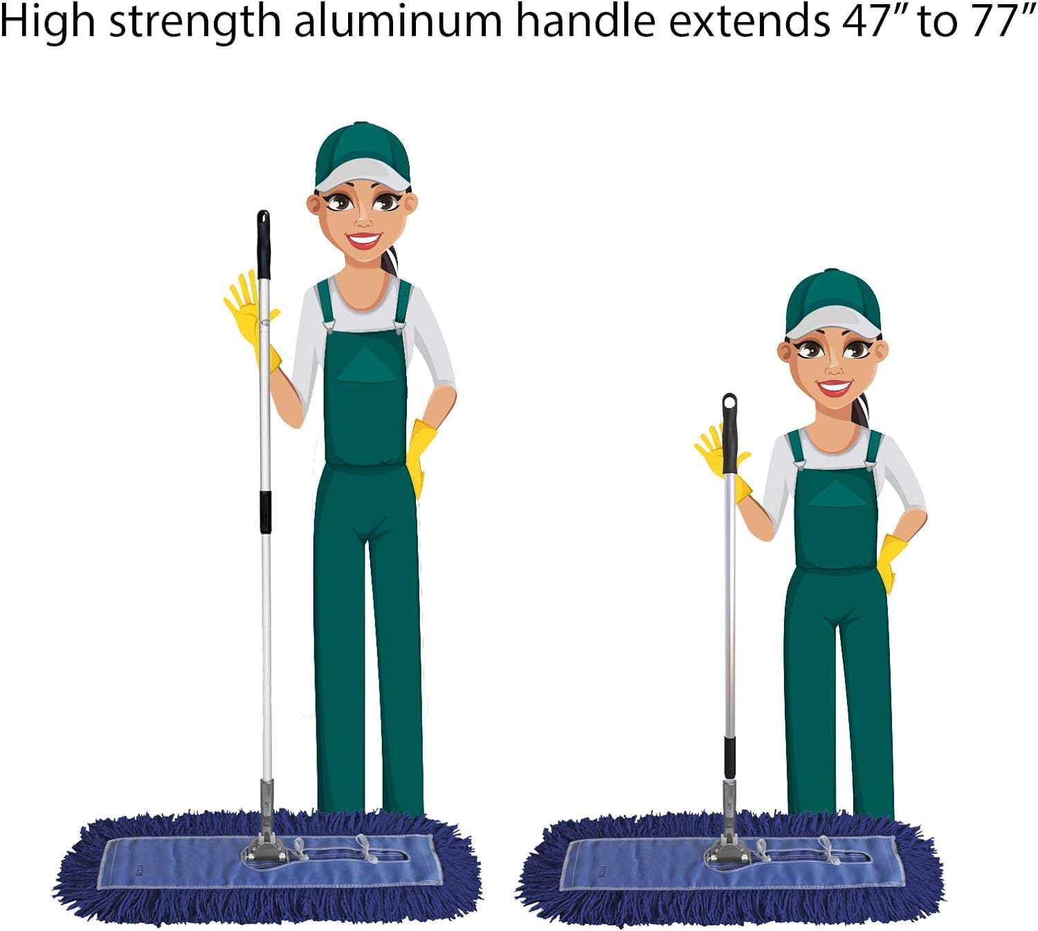 Ultimate Dust Mop Kit: Industrial-Grade Performance, Heavy-Duty Frame, Telescopic Handle - Blue 60 Inch