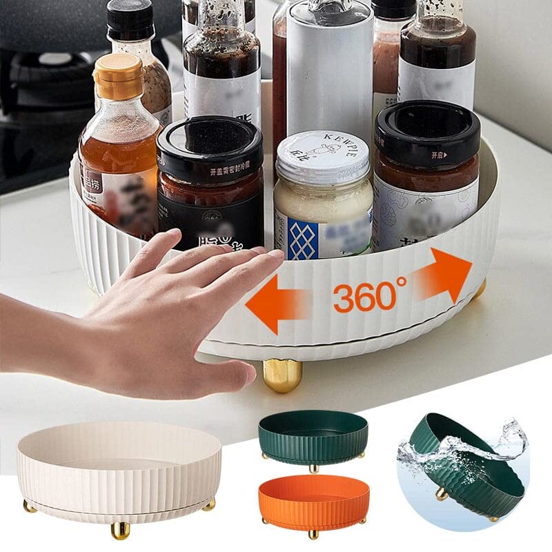 SNNAQSFR 2023 New Rotating Storage Rack - 360° Spinning Spice Rack Organizer, Safety ABS Material, Innovation Raised Edge Design, Must-have Tool for Kitchen (Small, White)