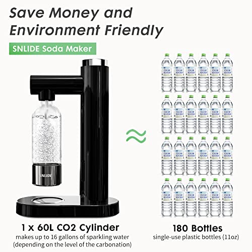 SNLIDE Soda Maker, Soda Water Machine with 1L BPA Free Pet Bottle & DIY Stickers, Easy to Operate, Sparkling Water Maker for Home, Compatible with Screw-in 60L CO2 Exchange Carbonator (NOT Included)