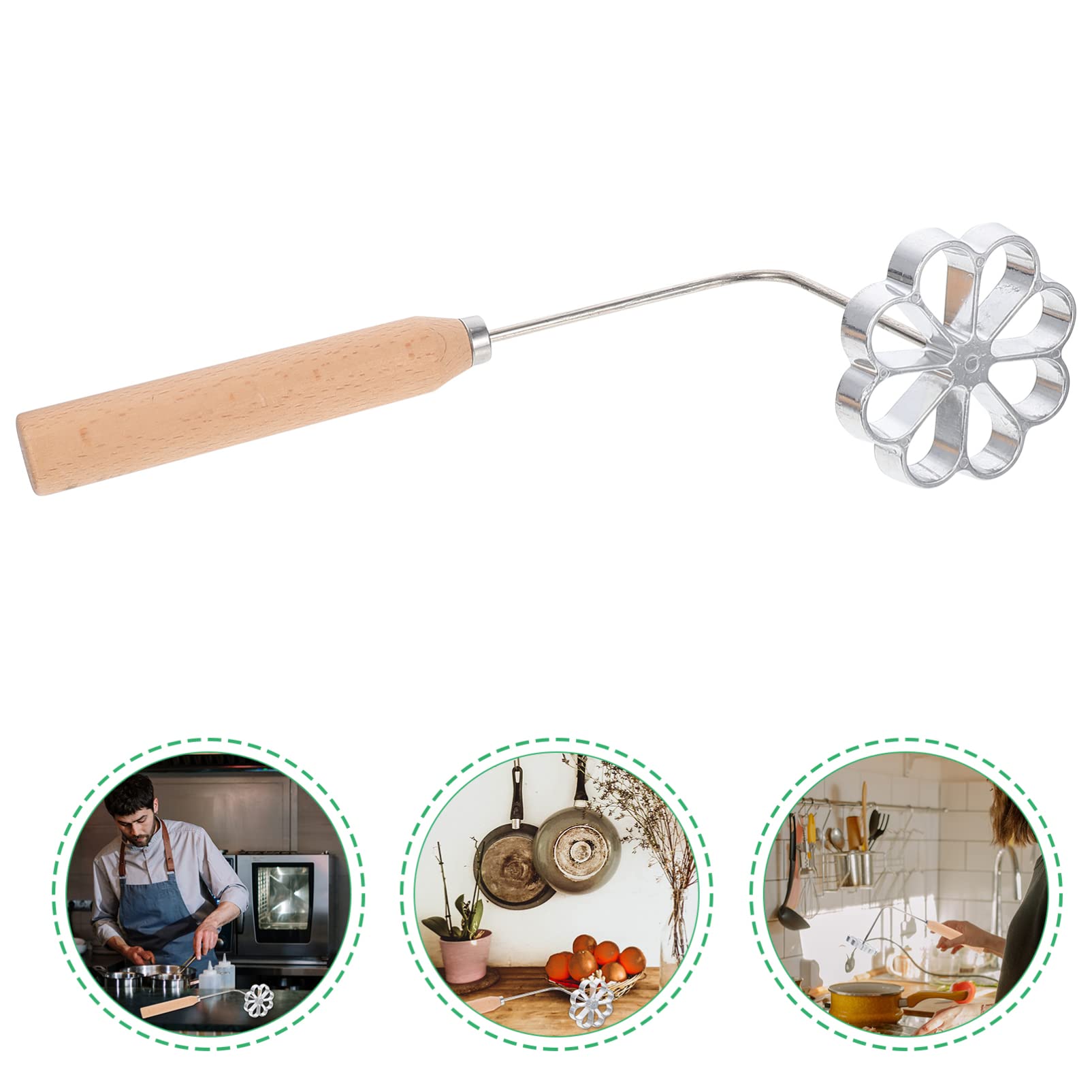 Tofficu Funnel Cake Ring Bunuelos Mold Rosette Timbale Set Aluminum Waffle Molds with Wooden Handle Bunuelera Mexicana de Molde Bunuelo Maker for Rosette Bunuelos Cookie Molde Para Gelatina