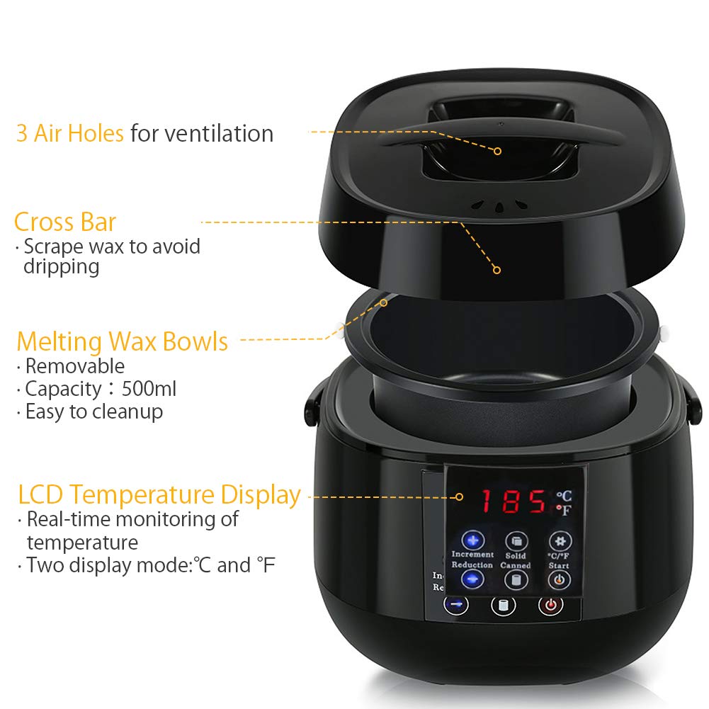 RioRand Wax Warmer Hair Removal Kit Electric Wax Heater Home Waxing Machine with Hard Wax Beans and Wax Applicator Sticks (Black)