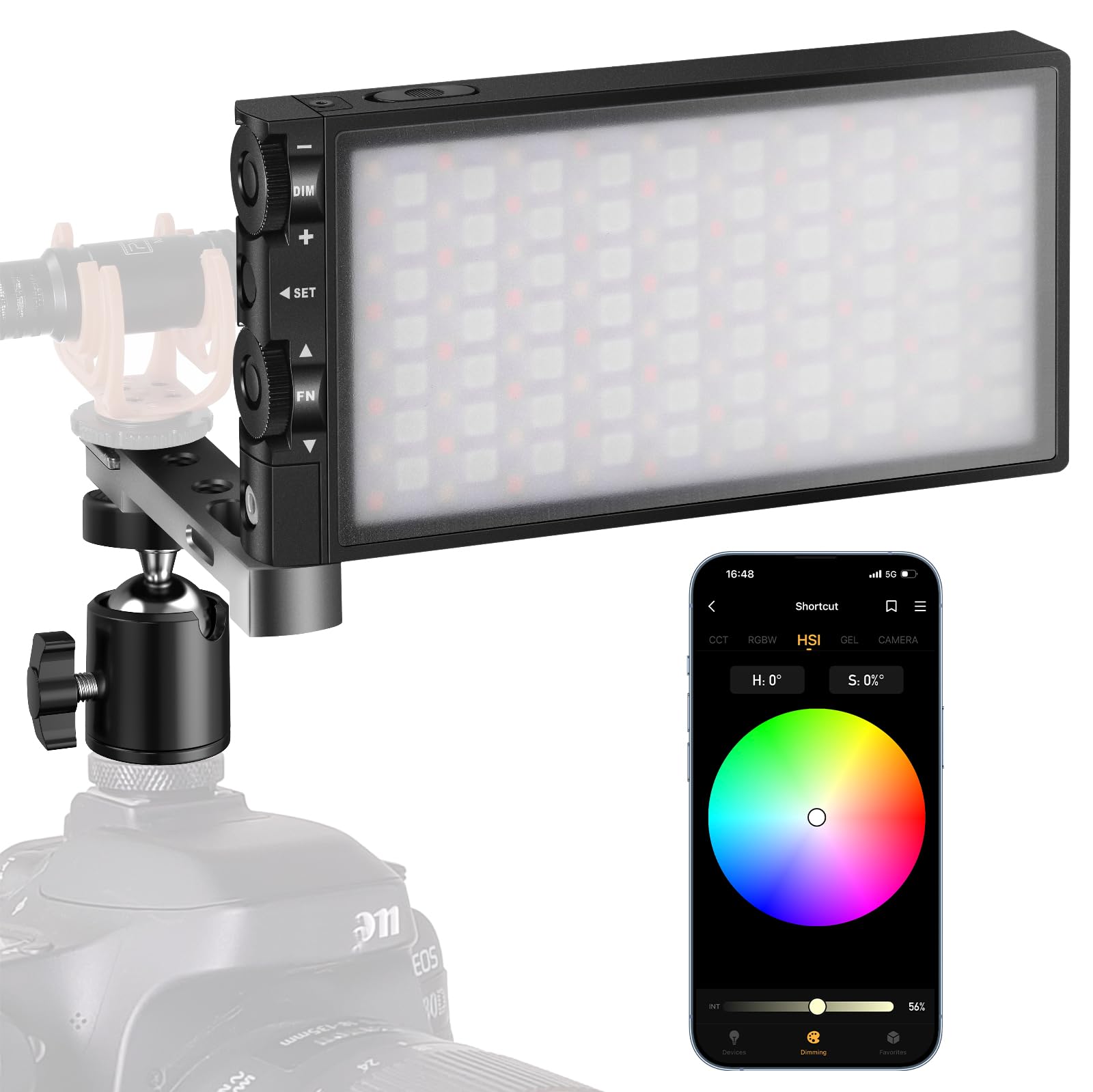 Pixel G1s RGB Camera Light with APP Control, Built-in 12W Rechargeable Battery RGB Video Light, 10 Common Lighting Effects, CRI≥97 2500-8500K LED Video Light with Aluminum Alloy Body, Mini Tripod