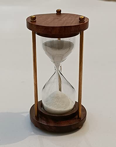 Sohrab Nauticals Wooden Brass Hourglass 4 inches 1 Minute Sand Timer | Sandglass | Sand Clock | Timer with Sparkling Natural White Sand for Home & Kitchen Office Table Desk || Rosewood sandtimer