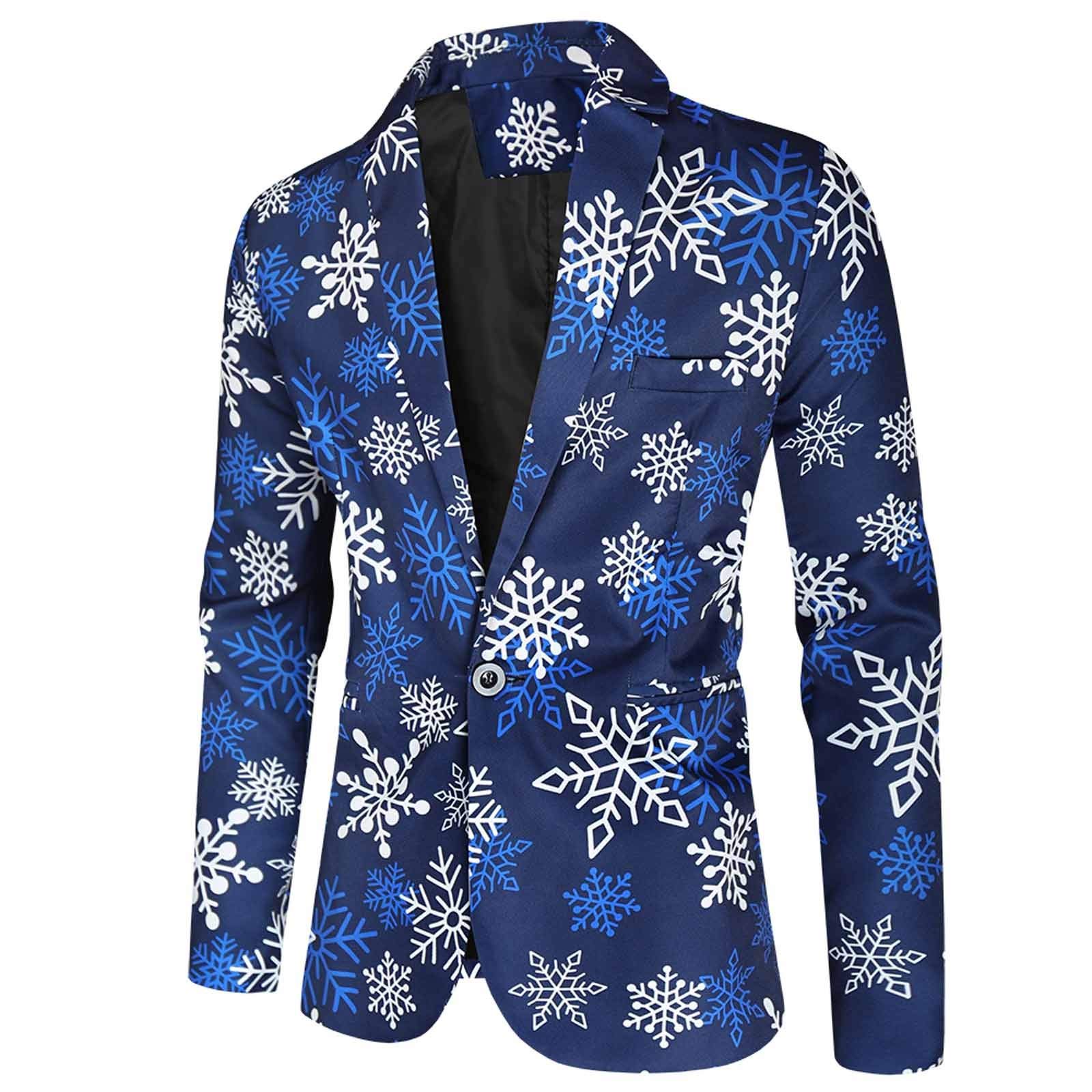 Nzwiluns Suits for Men 2 Piece,Slim Fit One Button Christmas Snowflake Jacket Blazer Party Wedding Tuxedo Tux & Pants & Vest Multi Color