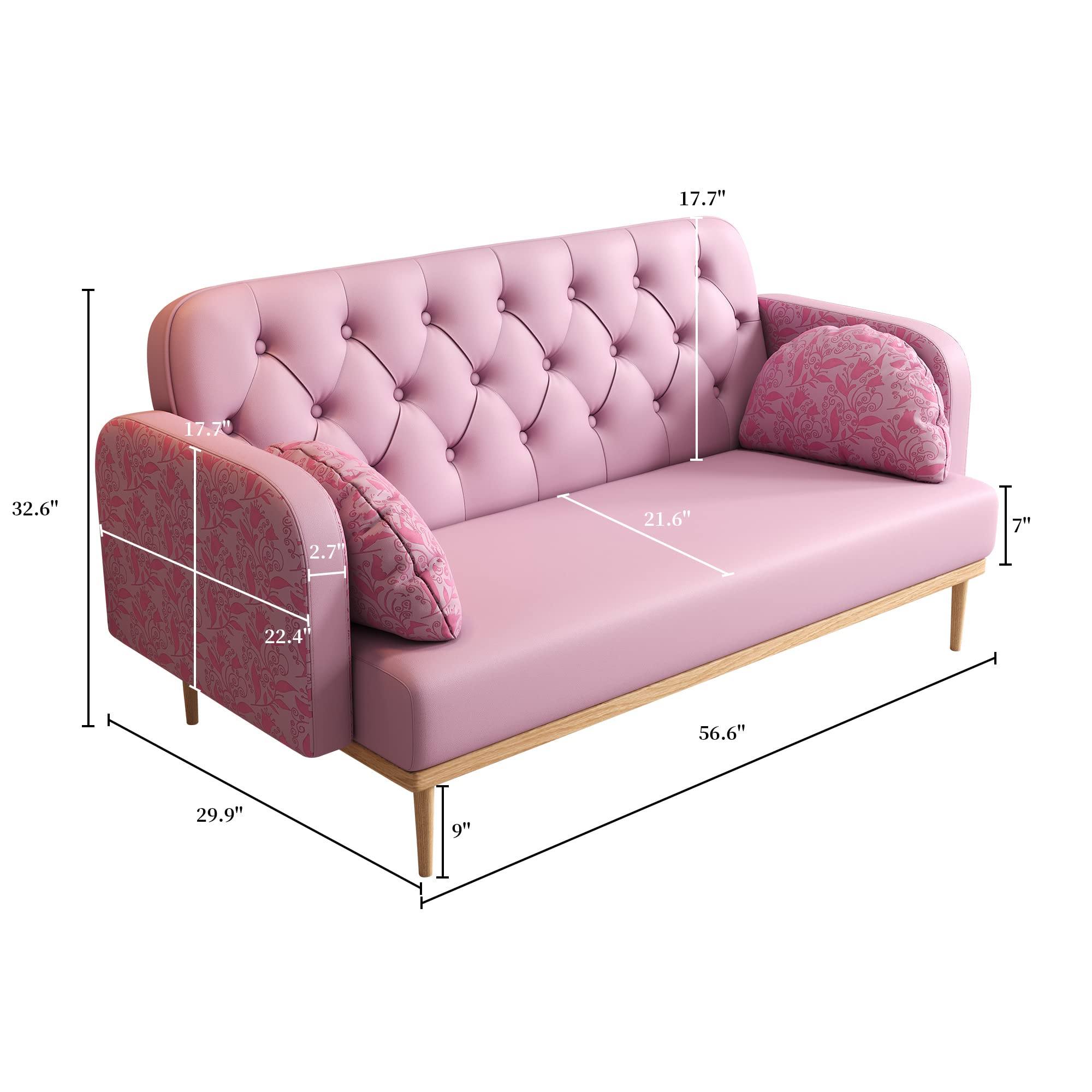 Loveseat Sofa, Mid Century Modern Decor Love Seat Couch, 56" 2-Seater Sofa Double seat Modern Sofa for Living Room, Apartment, Studio,Office & Small Space (Pink)