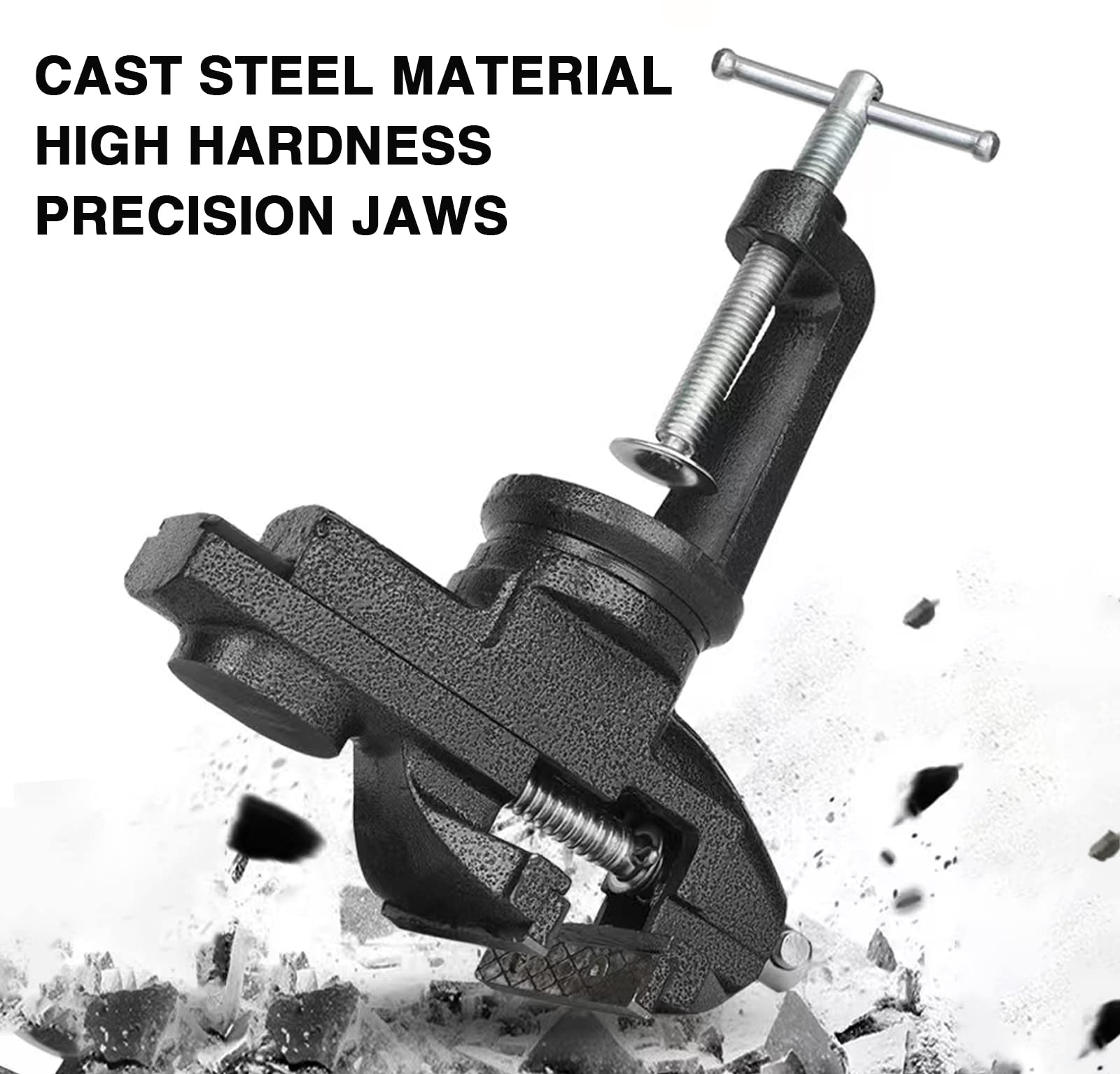Universal Table Vise 3 Inch, Home Vise Clamp-on Portable Bench Clamp, 360° Swivel Base Clamps Fixed Tool for Woodworking, Handcraft Creations, Metalworking, Cutting Conduit, Drilling, Sawing (Black)