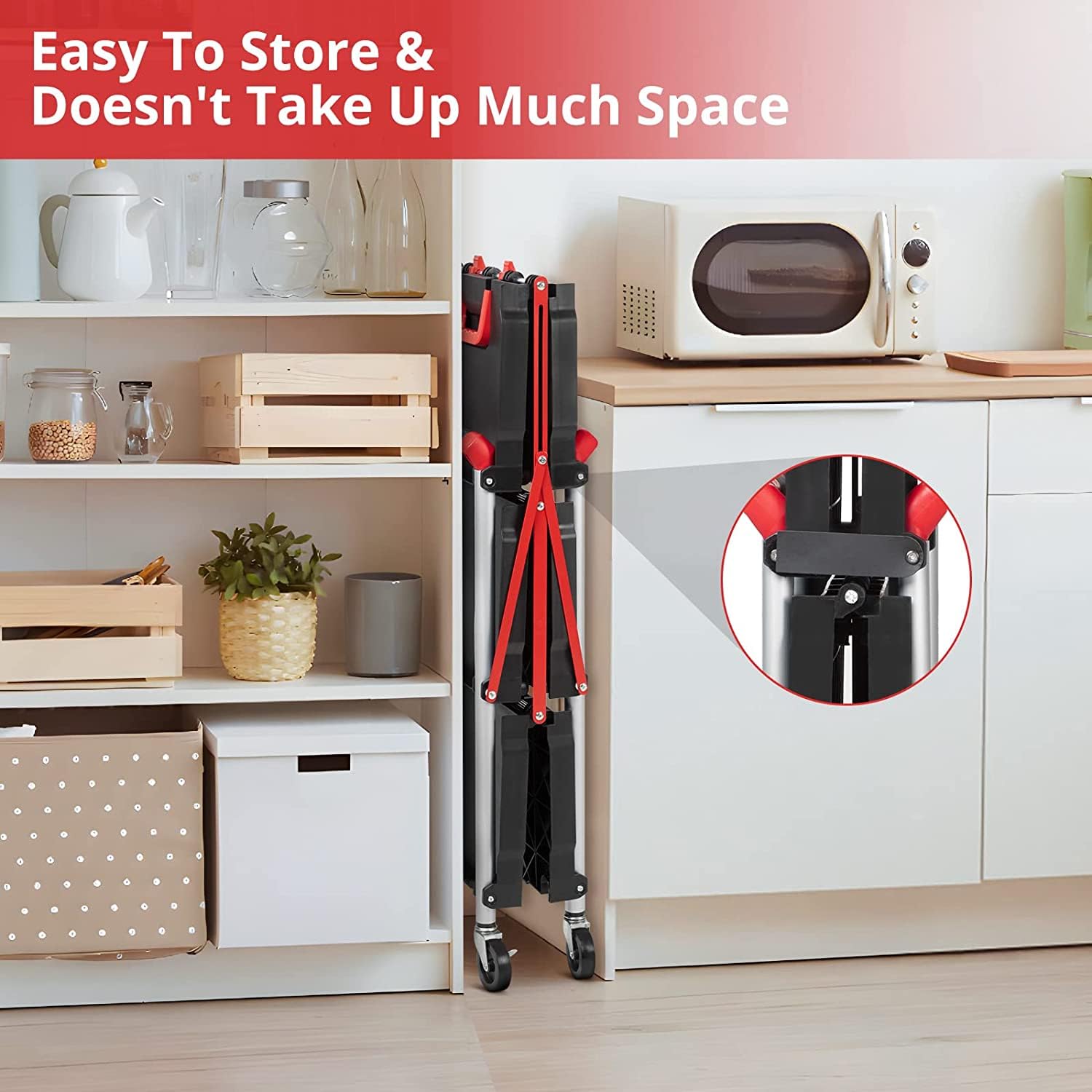 Portable Folding Service Cart, 3-Tier Fold Up Rolling Cart, Collapsible Push Cart with Wheels, 56 Lbs Load Capacity per Shelf Folding Utility Carts for Home/Office/Warehouse