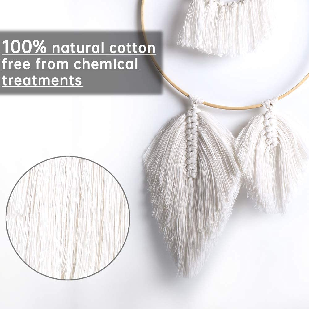 O-heart Macrame Wall Hanging, Woven Boho Chic Wall Decor Cotton Leaf Feather Bedroom Decor Large Wall Art Decor, Bohemian Home Decorations Wall Accent - Style 1