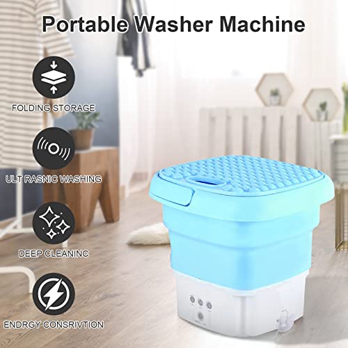 plplaaoo Portable Washing Machine,Foldable Washing Machine,Mini Washing Machine,Portable Washer for Home,Apartment,Camping,Travel,3 Modes Deep Cleaning,US Plug 110V‑240V(Blue)