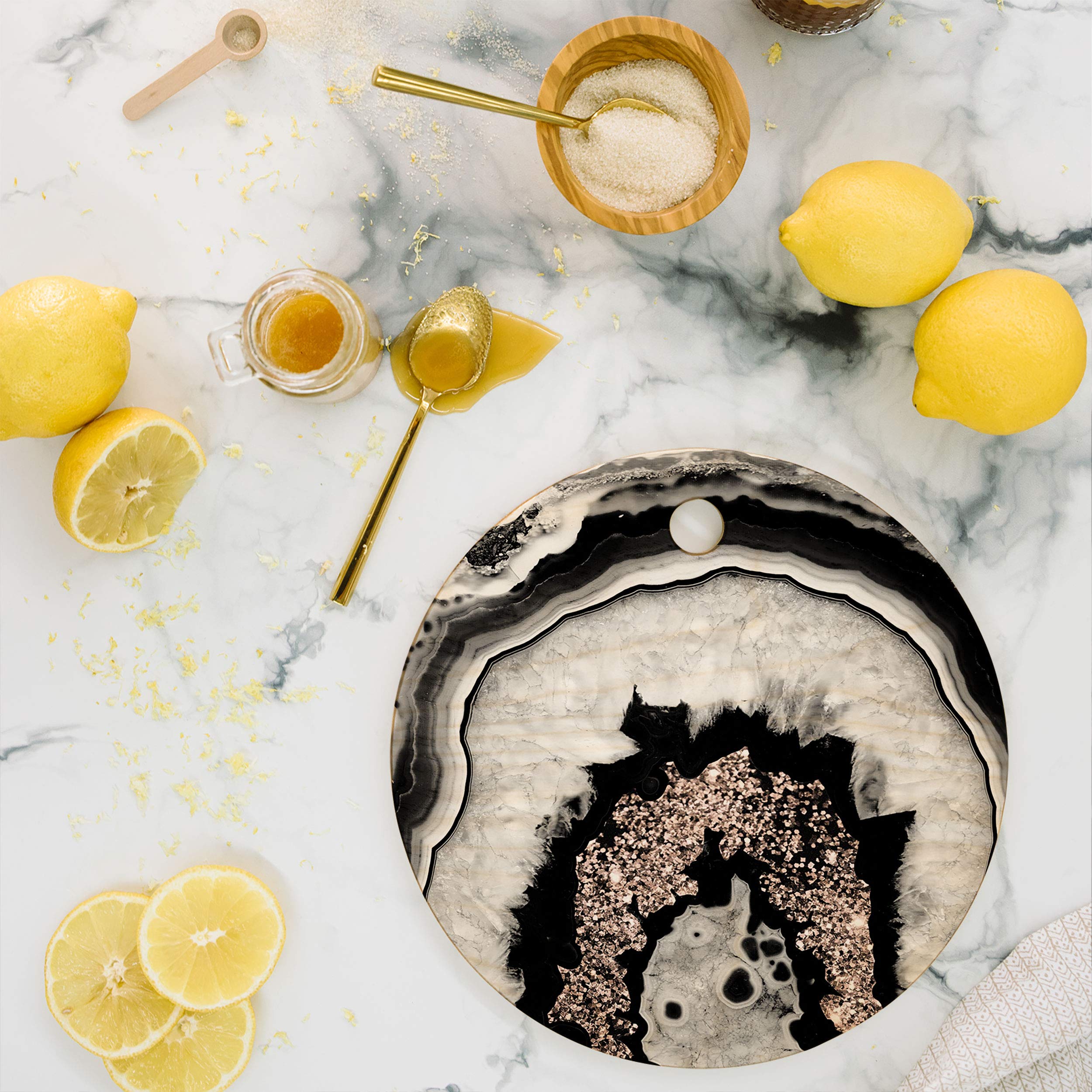 Society6 Anita Bella Jantz Agate Rose Gold Glitter 1 Cutting Board, Round
