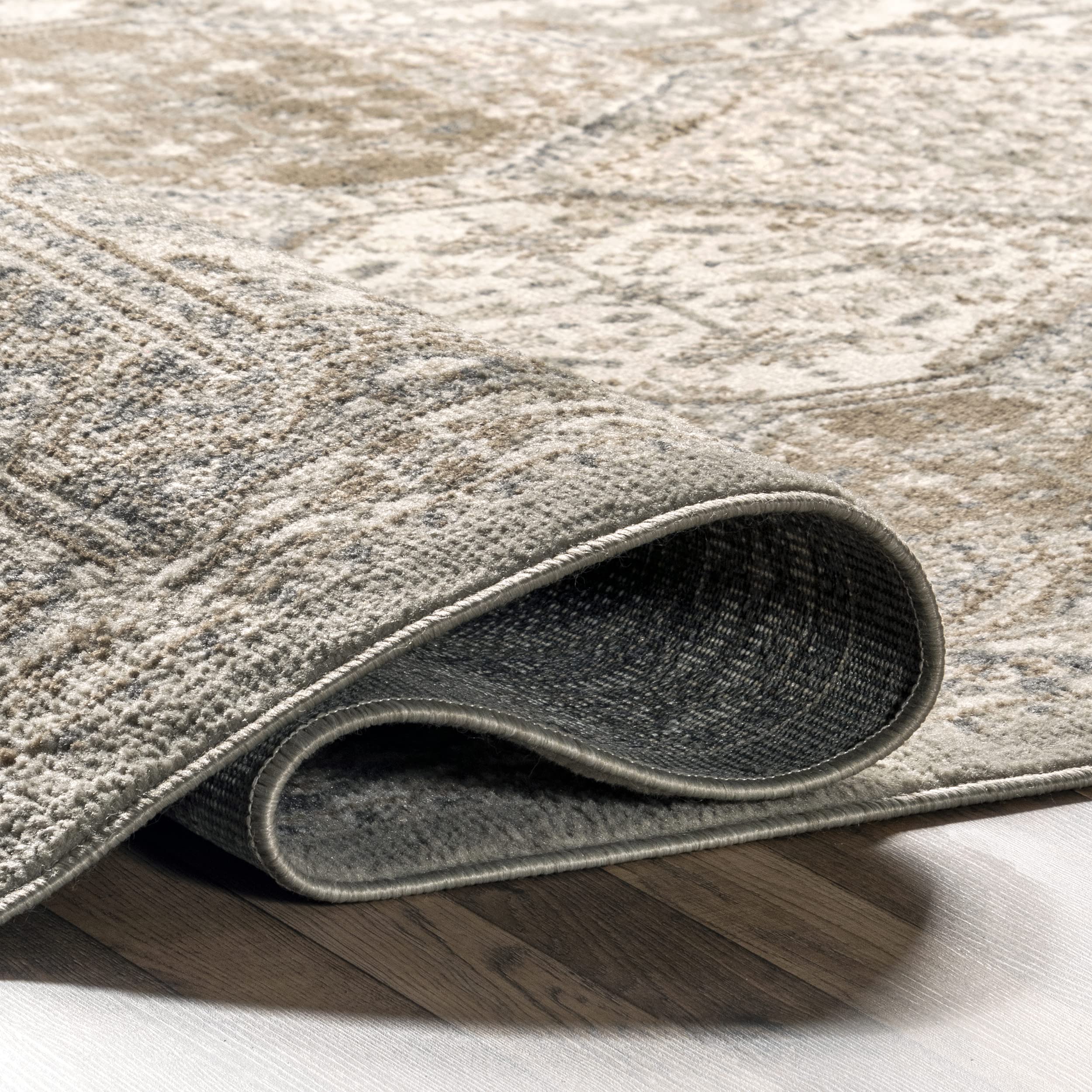 nuLOOM 2x10 Becca Traditional Tiled Area Rug, Taupe, Faded Transitional Design, Stain Resistant, For Bedroom, Dining Room, Living Room, Hallway, Office, Kitchen, Entryway