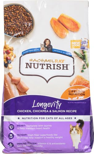 Rachael Ray Nutrish Longevity Premium Natural Dry Cat Food, Chicken with Chickpeas & Salmon Recipe, 3 Pounds