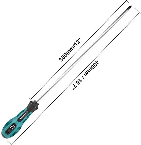 uoboeuq 2-Piece 12'' long Slotted and Phillips Screwdrive Screwdriver Set, Long Blade Screwdriver Set PH1 12-Inch Magnetic Screwdriver, 2 Packs Magnetic Screwdriver with Rubber Handle(5mmx300mm)