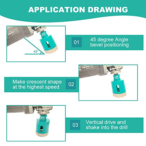 UOOU Diamond Hole Saw Kit for Porcelain Tile Ceramic Marble Brick Vacuum Brazed Diamond Core Drill Bits Deluxe Set for Porcelain Tile Granite Marble Stone Brick. ((25mm 35mm 45mm 51mm 65mm 75mm)+Sds Adapter)