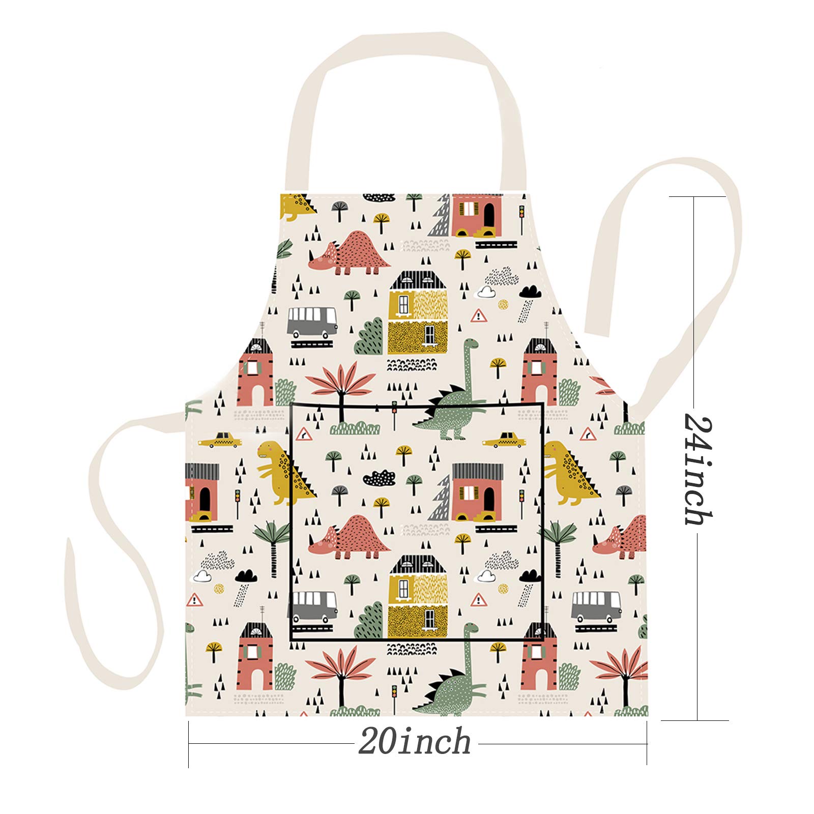 Sosolong Adjustable Children's Waterproof Apron, with Children's Pocket Cooking Apron, Baking, Painting, Gardening (dinosaur apron)