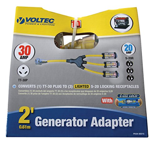 Voltec 04-00215 2ft 10/3 TT-30P Generator "W" Adapter w/E-Zee Lock & (3X) 5-20R Lighted Receptacles