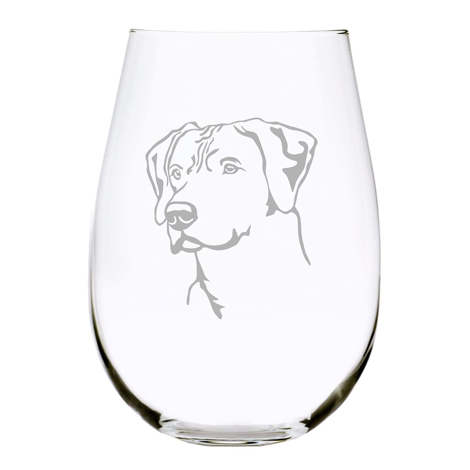 Rhodesian Ridgeback (R2) themed, dog stemless wine glass, 17 oz.