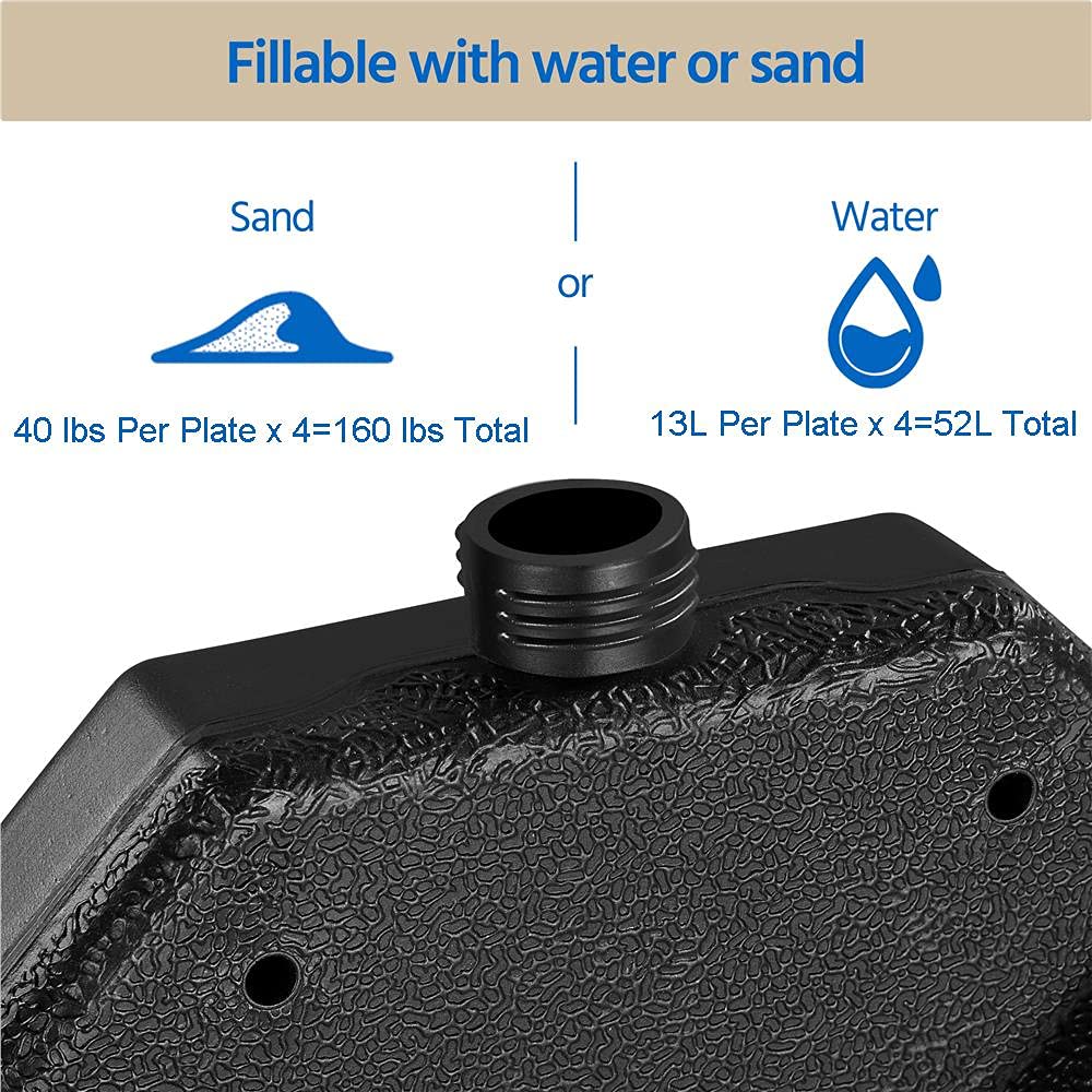 Yaheetech 4Pcs 13L Heavy Duty Offset Outdoor Umbrella Base Water & Sand Filled Cantilever Offset Patio Umbrella Base Stand, Black