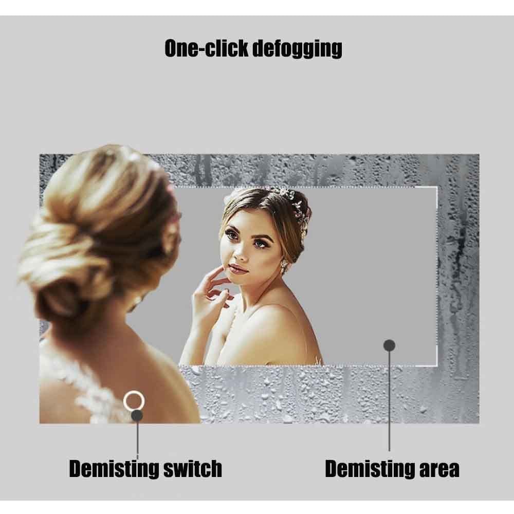 NURCIX Half Moon LED Mirror with 3 Colors Dimming Light Anti-Fog Bathroom Mirror for Wall Tempered Glass Decorative Mirror for Bedroom Vanity (Color : Left Cut, Size : 80 * 40CM/32 * 16IN)