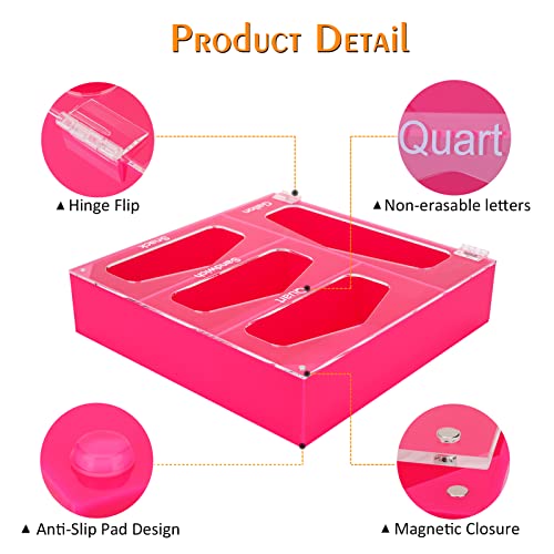 Ziplock Bag Storage Organizer for Kitchen Drawer, Acrylic Ziplock Food Sandwich Storage Baggie Organizer, Plastic Bag Holder Organizer and Dispenser for Gallon, Quart, Sandwich and Snack Bag,Rose Red