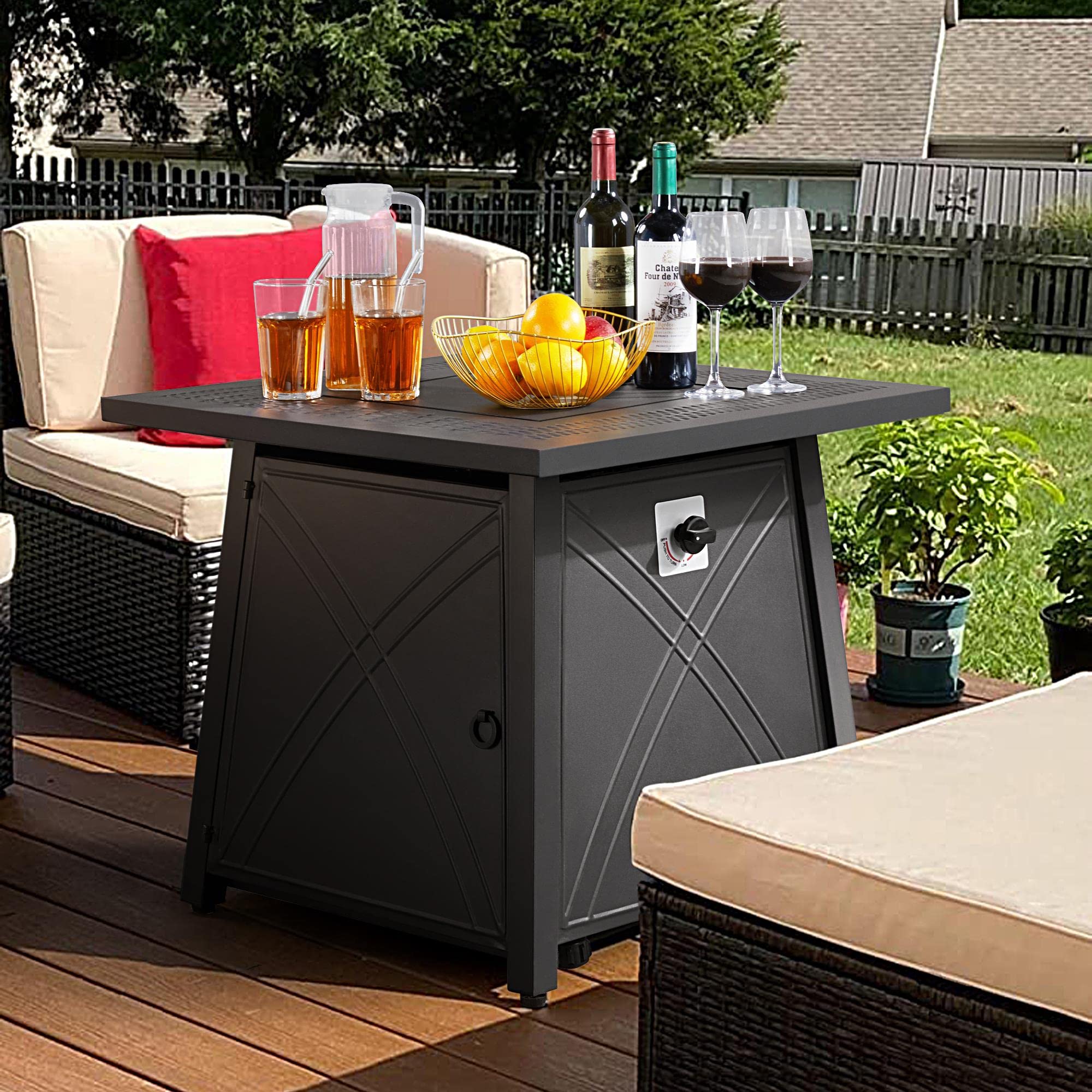 Yaheetech Propane Gas Fire Pit 28 Inch 50,000 BTU Square Gas Firepits with Iron Tabletop for Patio/Garden/Party, 2 in 1 Fire Pit with Lava Rocks for Heating/Bonfire Atmosphere, CSA Certification