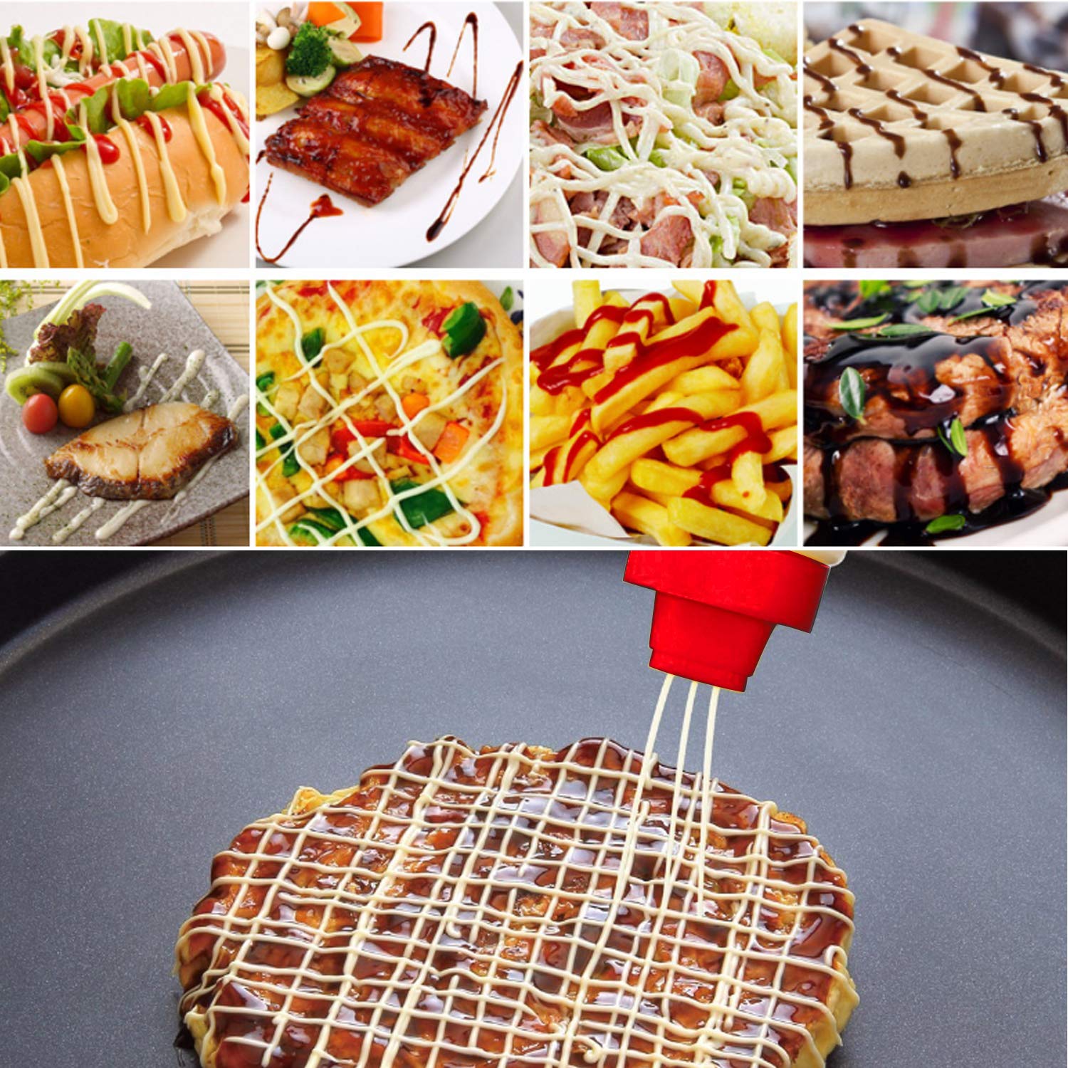 SCWBOEII 4-hole Sauce Squeeze Bottle, Resin Condiment Squeeze Bottle for Ketchup Jam Mayonnaise BBQ Sauce (3)