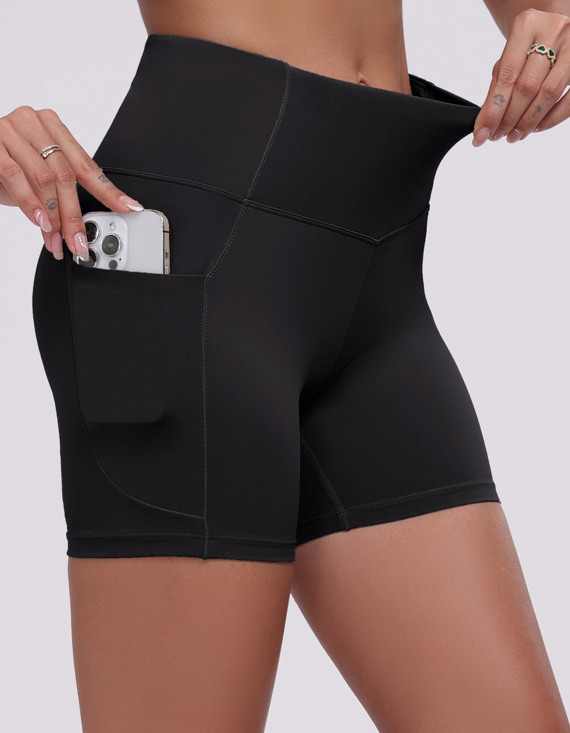 Oalka Women's Short Yoga Side Pockets High Waist Workout Running Shorts New Black M