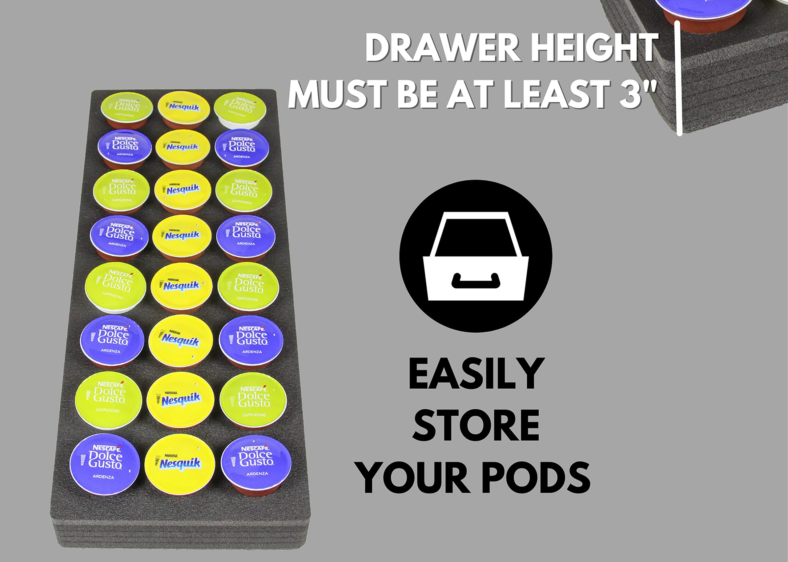 Polar Whale 2 Coffee Espresso Capsule Drawer Organizer Tray Inserts Compatible with Dolce Gusto for Kitchen Home Office Waterproof Washable Black Foam 24 Compartment 7.75 x 20 Inches