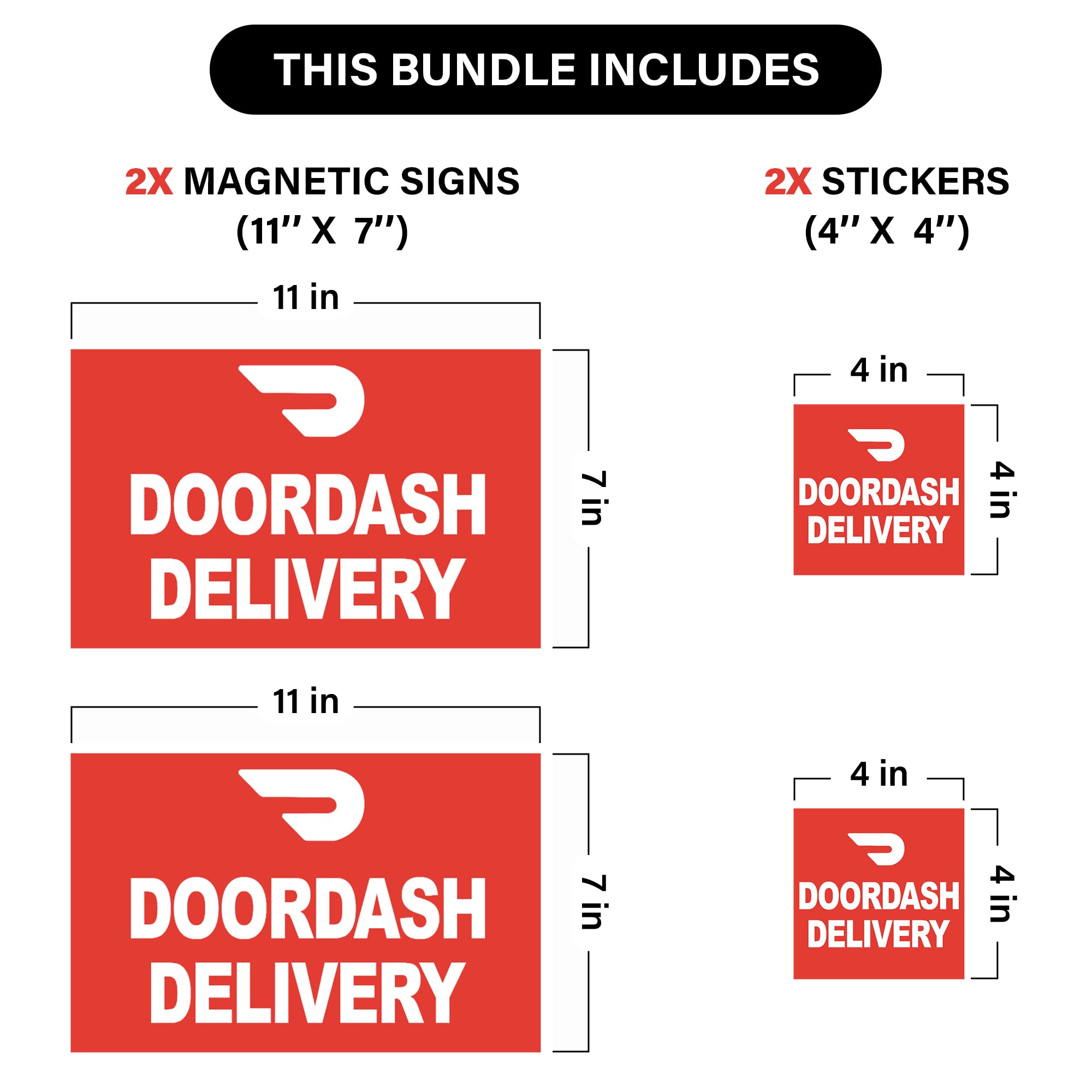 UPGRADED Doordash Car Magnets Door Signs And Stickers for Delivery Drivers (Set of 4) 11Γ7 and 4Γ4 (Red Background DD)