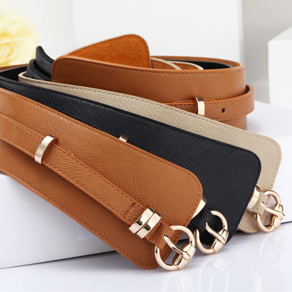 Toptim Womens' Vintage Belt Wide Leather Waistbands Needle Buckle Belts Two-in-one (Black, 30-34.5")