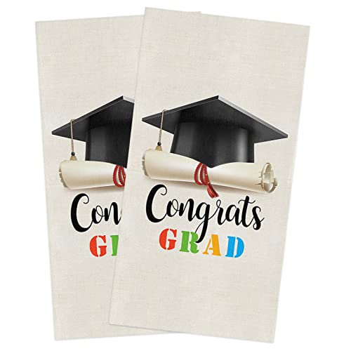 RainbowDay Cotton Kitchen Towels Super Soft Absorbent Kitchen Dish Towels for Drying Dishes/Hand/Tea/Bar Towels Bachelor Cap Happy Graduation Cleaning Kitchen Towels 2 Pack, 18x28 Inch