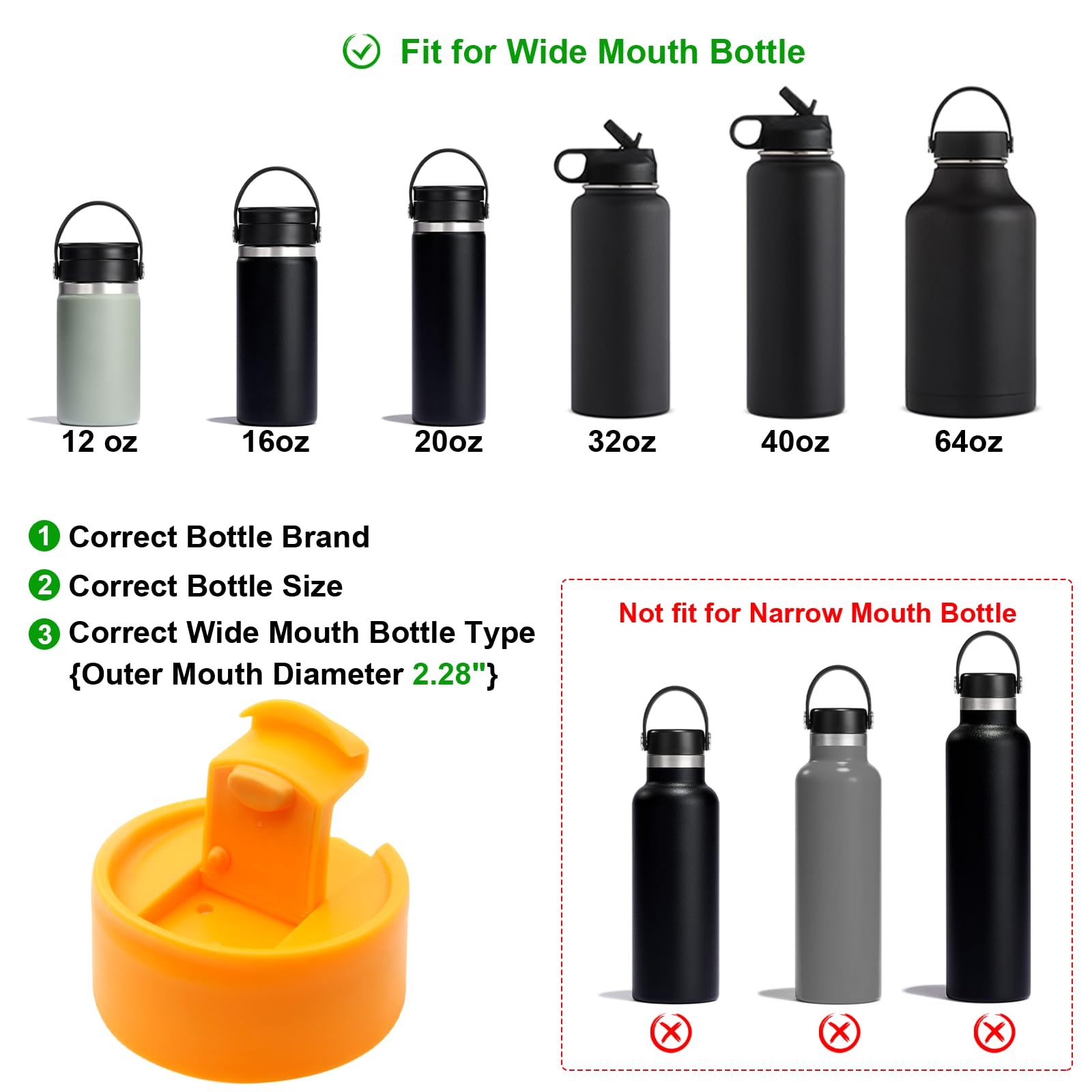 MingQiEven 2 Pack Hydro Flask Lid Wide Mouth Flip and Sip Replacement Coffee Lid or Lid Accessory, Compatible with Hydro Flask 12 16 18 20 32 40 64 OZ Wide Mouth(Orange, Purple)