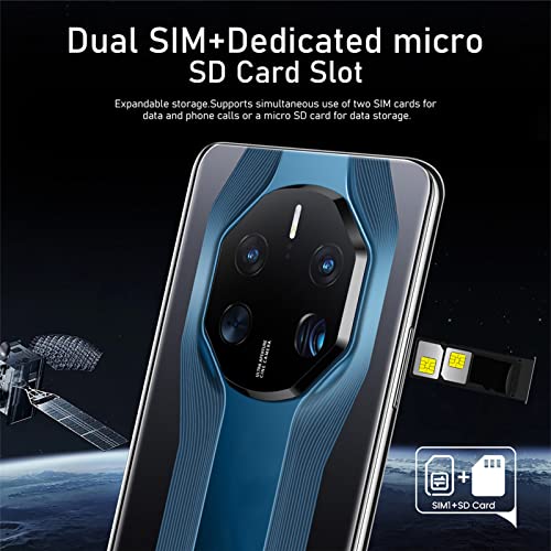 Yunseity 3G Smartphone, Mate50 RS 6.6in Face Unlock Mobile Phone, 4GB RAM 64GB ROM Quad Core, 24MP 32MP Dual Camera, 5000mAh Battery, 2.4G 5G Dual Band WiFi Dual Sim Cell Phone for Android (Black)