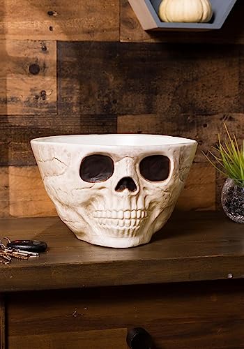 Seasons USA Skull Candy 9.5" Snack Bowl Sturdy Plastic Skeleton Halloween Decor Tableware