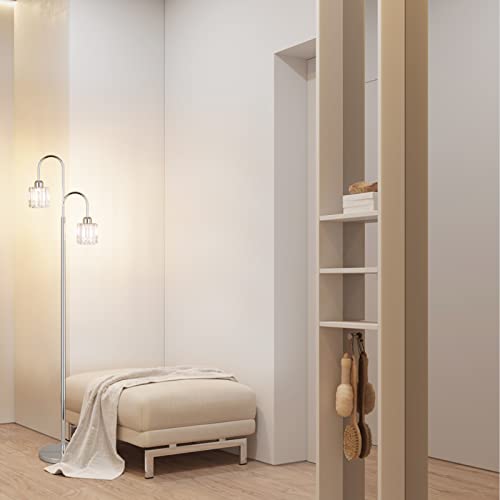 Ralbay Crystal Chrome Floor Lamp, 2-Light Modern Crystal Floor Lamp, Crystal Chrome Tall Lamp Tree Glam Floor Lamp for Living Room Bedroom (Bulb Excluded)