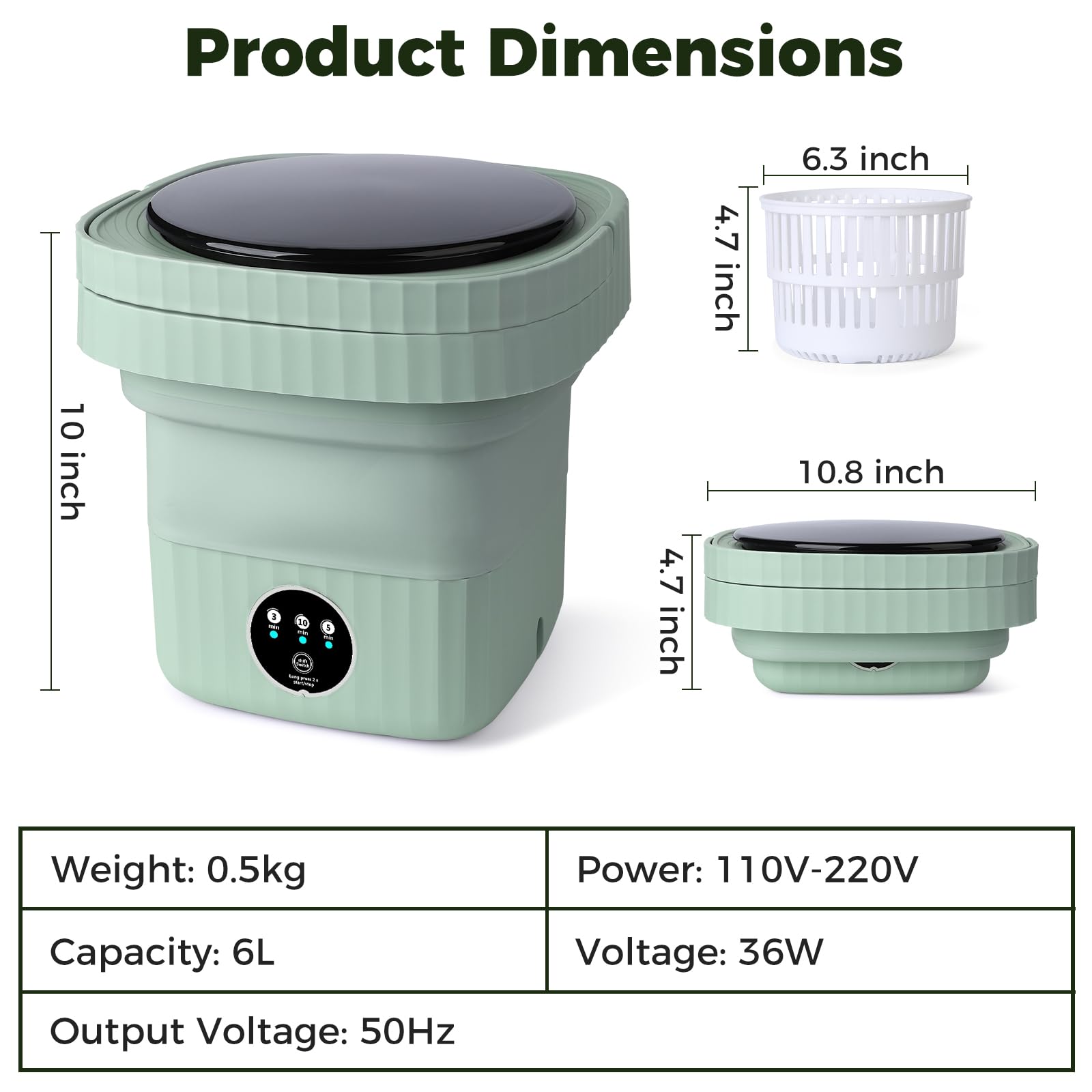Portable Washing Machine, 6L Mini Washing Machine with 3 Modes Timing Cleaning, Portable Washer with Soft Spin and Draining for Socks, Baby Clothes, Towels and Small Items