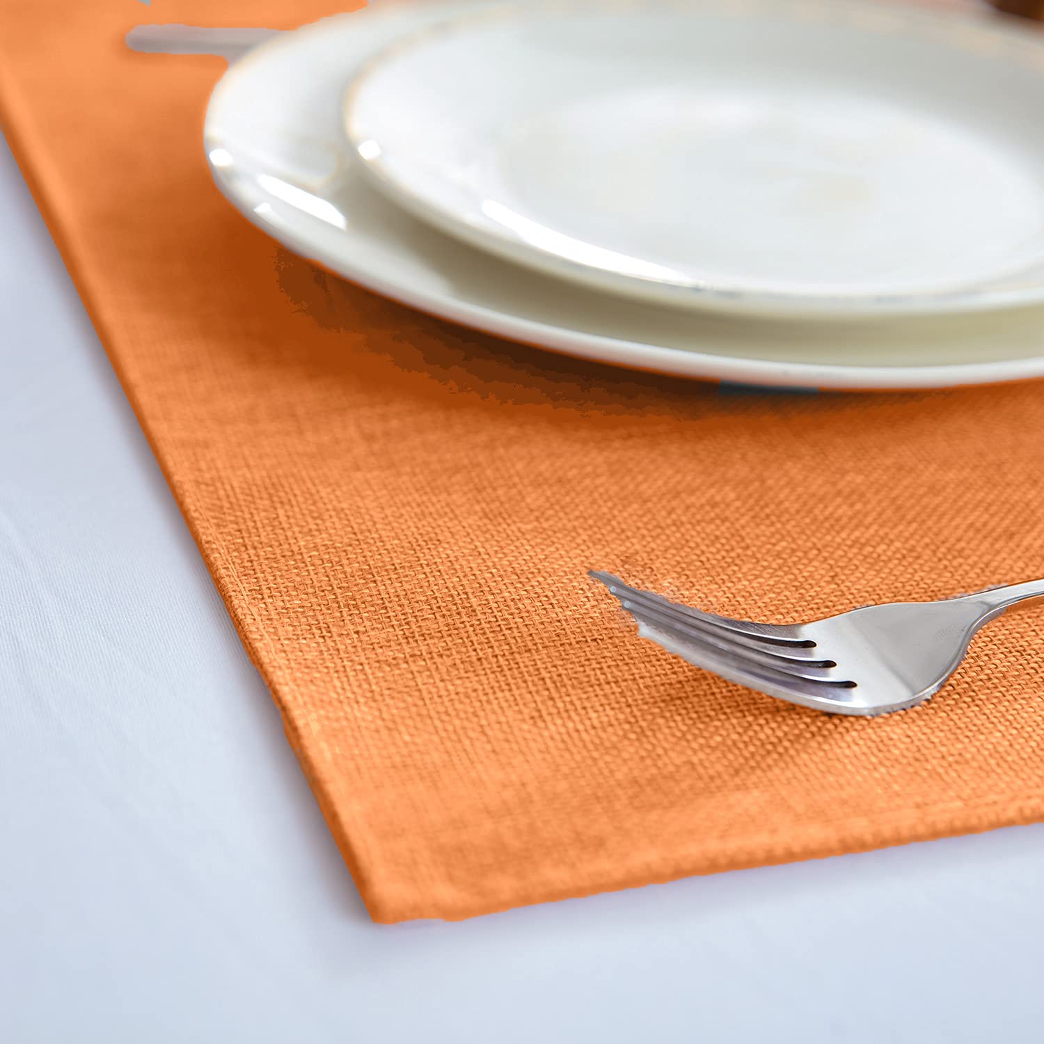 Rinpon Cloth Placemats Set of 8, Linen Type Fabric Placemats Machine Washable Placemats Heat Resistant Placemats Wrinkle Free Thick Polyester Kitchen Place Mats for Dining Table (Orange)