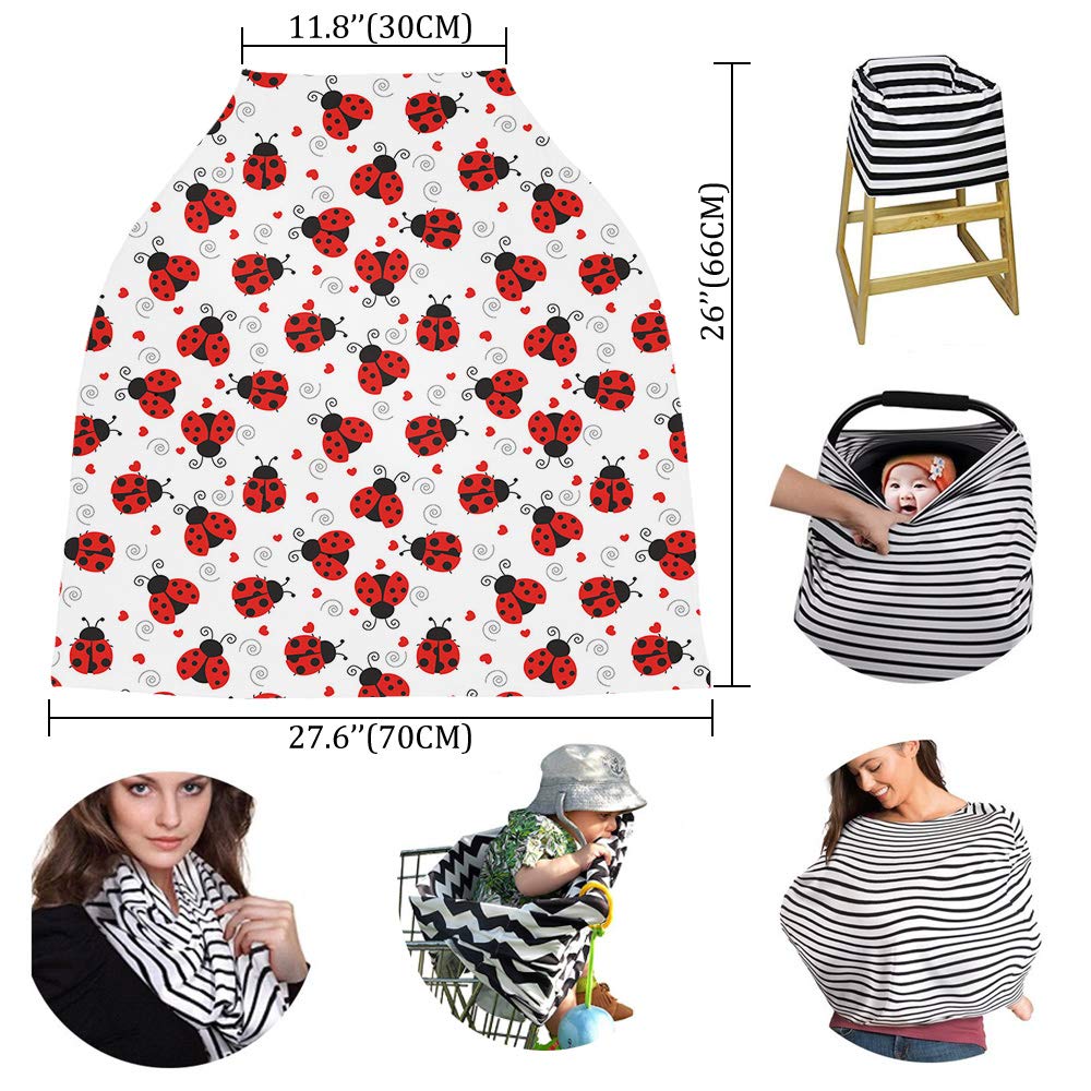 Nursing Cover for Breastfeeding Scarf Super Soft Cotton Multi Use for Baby Car Seat Covers Canopy Shopping Cart Cover Blanket Stroller Cover-Cartoon Ladybug Pattern