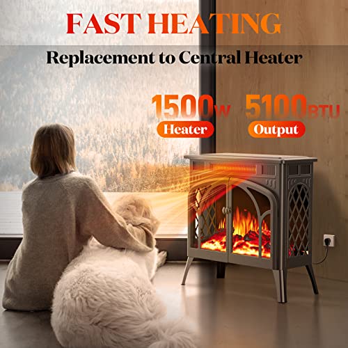 Rintuf Electric Fireplace Heater, 1500W Infrared Fireplace Stove Heater w/3D Flame Effect, 5100BTU Electric Fireplace with Remote Control, Space Heater Fireplace for Indoor Outdoor Home Use (Grey)