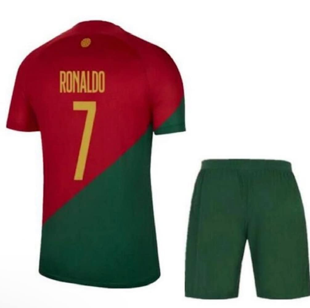 Portugal Home Ronaldo Kids Jersey + Shorts Set Kit Size Large (10-11 Years Old) For Youth