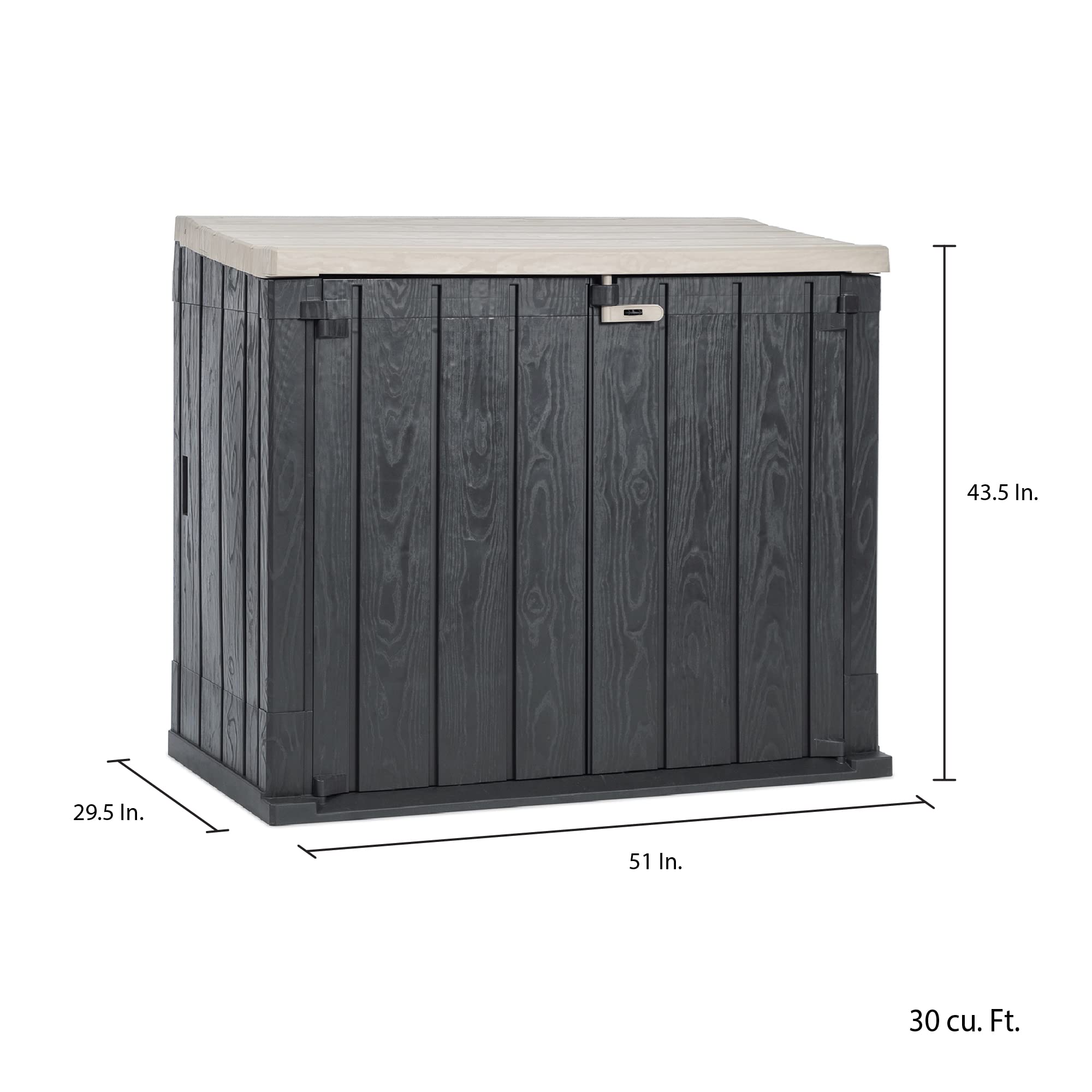 Toomax Stora Way Horizontal Outdoor Storage Shed Cabinet for Trash Cans, Gardening Tools, and Yard Equipment, Taupe Gray/Brown