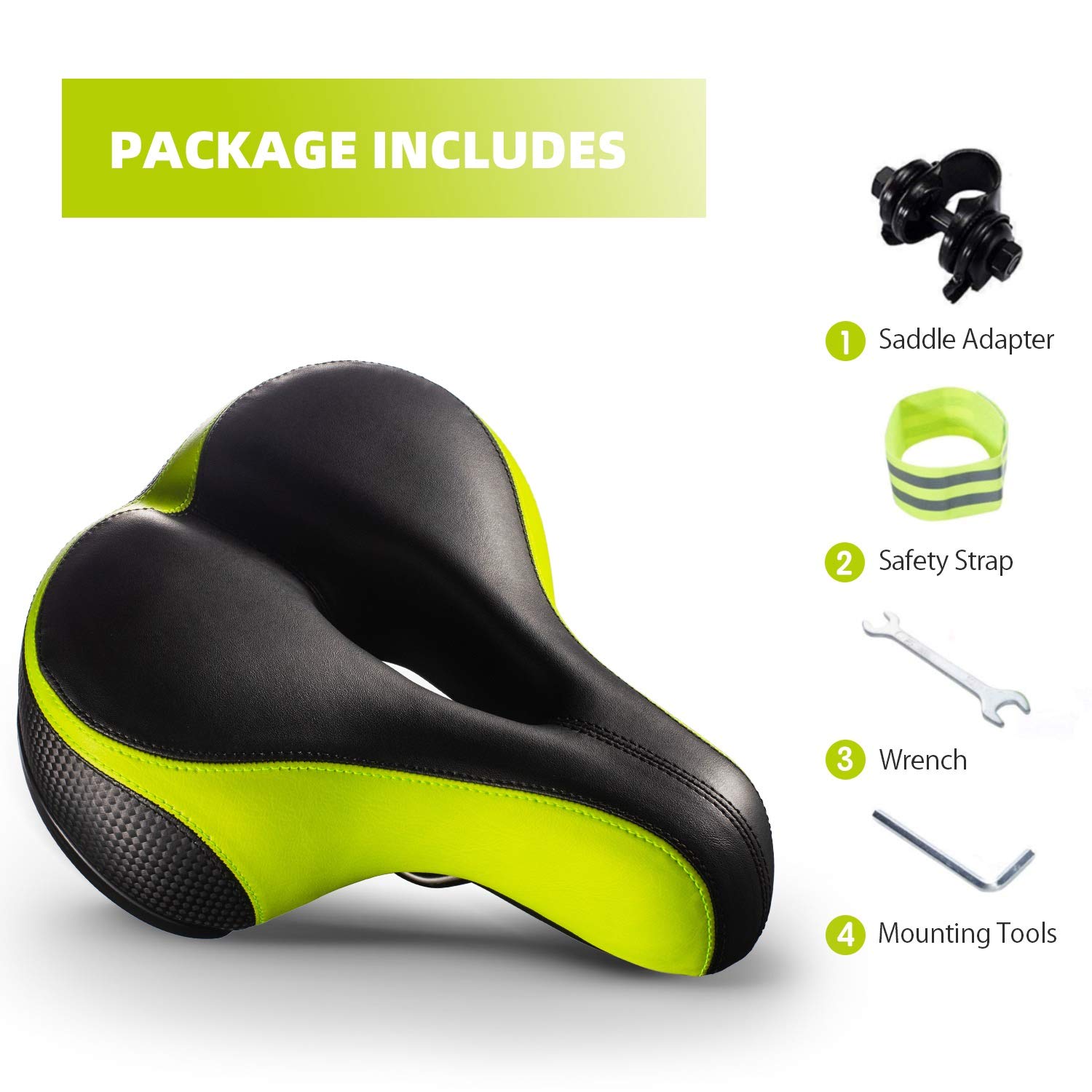 Roguoo Bike Seat, Most Comfortable Bicycle Seat Dual Shock Absorbing Memory Foam Waterproof Bicycle Saddle Bike Seat Replacement with Refective Tape for Mountain Bikes, Road Bikes
