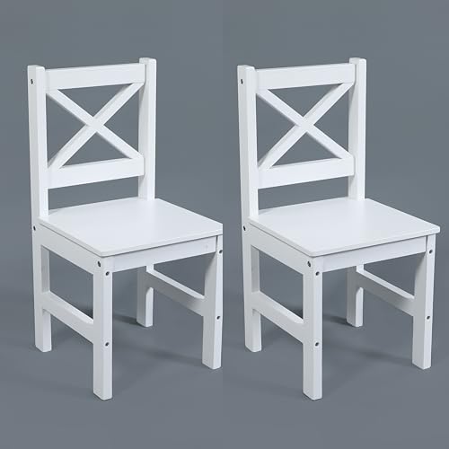 PETIT BATEAU Toddler Kids Table and Chairs Set Solid Wood Modern Wooden Furniture for 2-8 Years Boy Girl Children White Color Craft Art Preschool Playroom