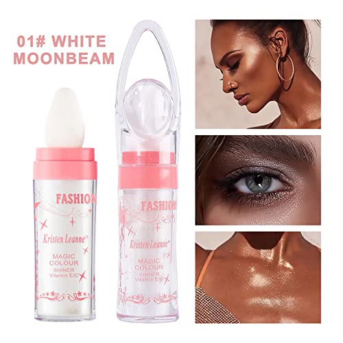 Polvo De Hadas Highlighter Stick Patting Powder, Shimmer Face & Body Hightlighter Makeup Powder, Natural Brighten Glitter Highlighter Powder, High Gloss Bright Luster Fairy Glitter Sparkle Powder Makeup (#01 White Moonbeam)