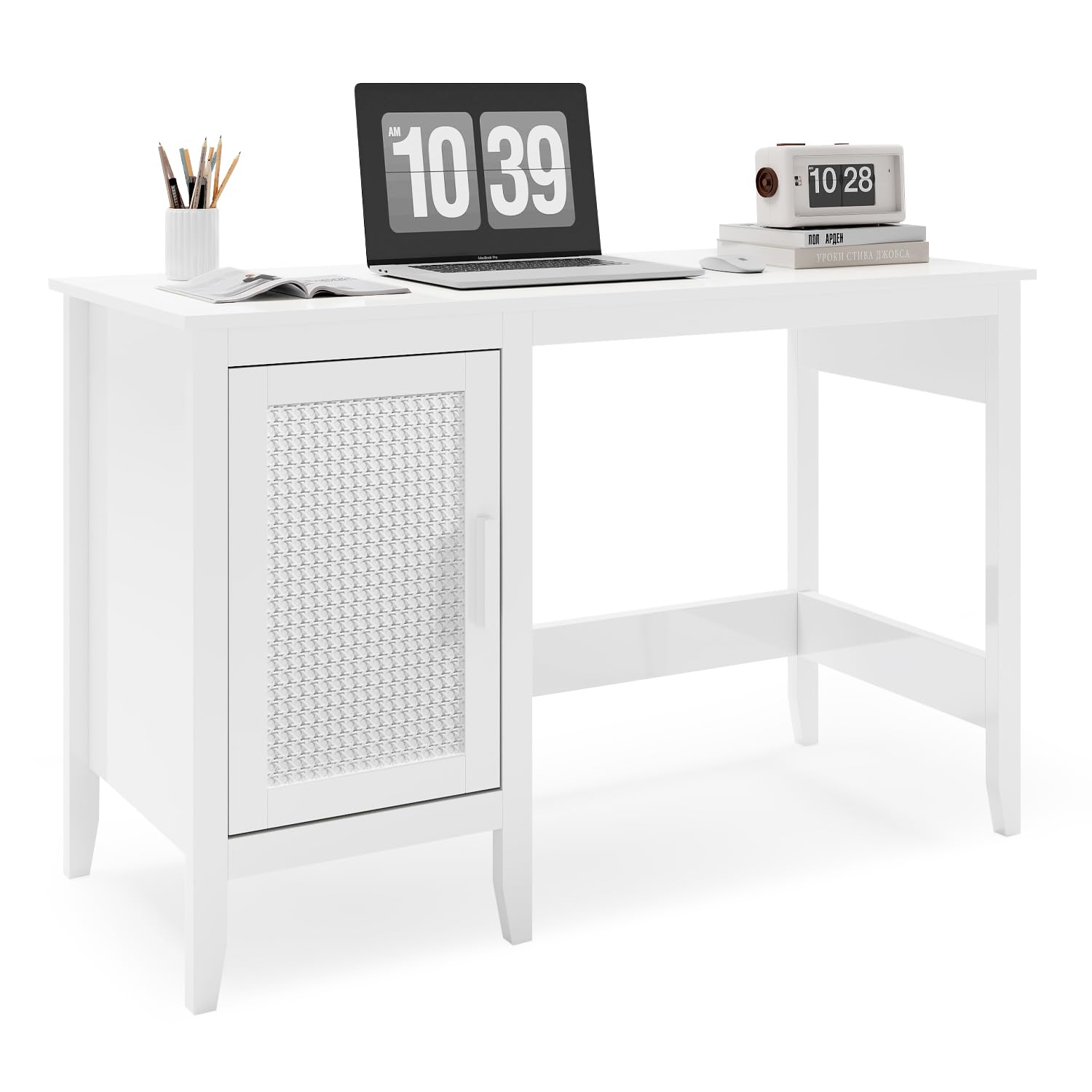 LYNSLIM Computer Desk with Storage,37'' White Small Home Office Desk,kids Desk with for Bedroom, oak farmhouse desk (Black, Large)